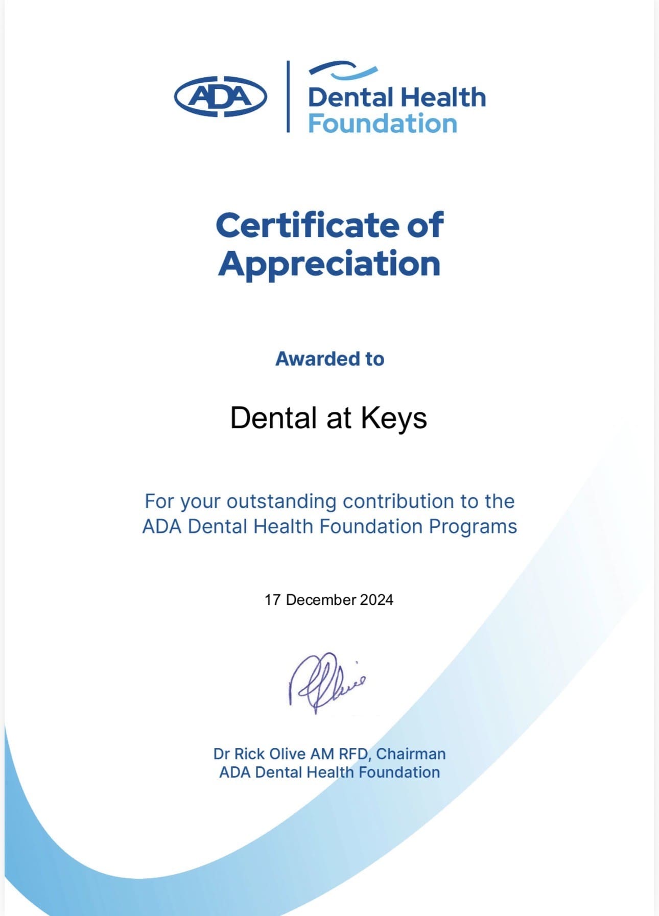 Honoured to Receive the ADA Award! 🏆🦷 - Dental at Keys